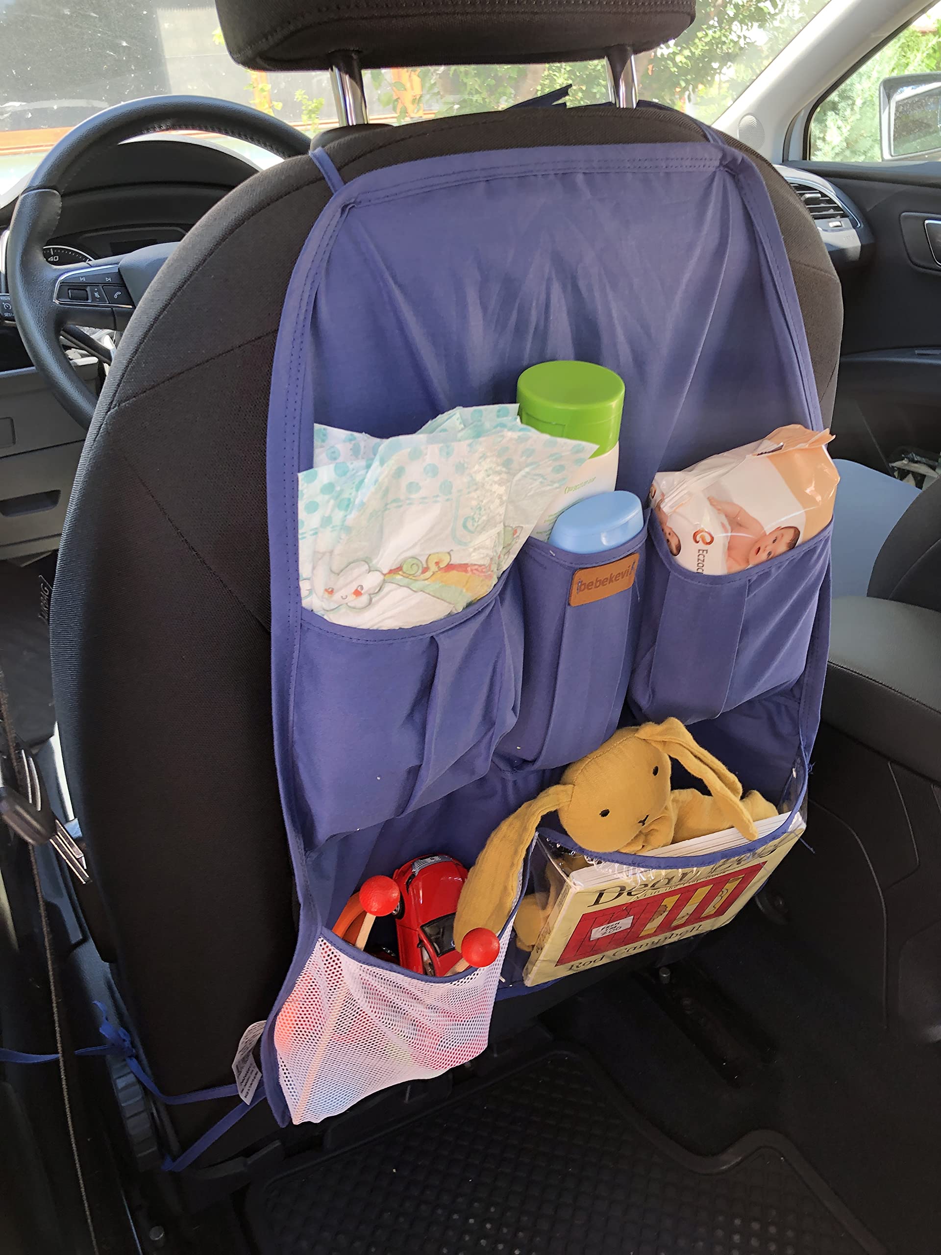 Miniyoki Car Backseat Organizer with Tablet Display Pocket, Travel Essentials for Baby, Car Essentials for Kids, Made in Turkey, Baby Registry Must Have (Dark Blue)