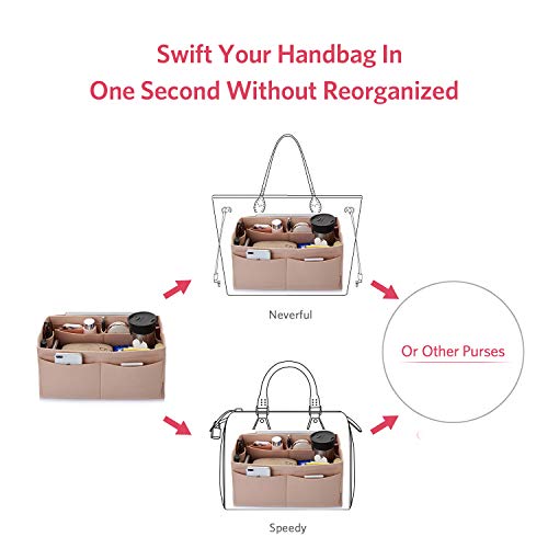 ZTUJO Felt Purse Organizer, Multi Pocket Bag in Bag Organizer For Tote & Handbag Shaper, Speedy 30, Speedy 35 and Speedy 40, Large, Beige