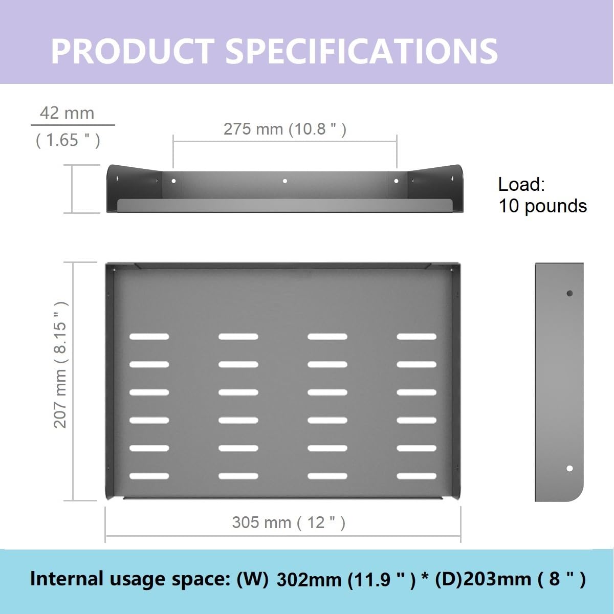 JINGCHENGMEI 2 Pcs of Floating Metal Wall Shelf Steel Heavy Duty Modern Shelf Bracket 12"*8" Deep for Console, Gaming