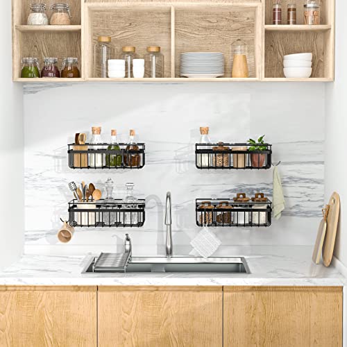 Shower Caddy Shelf Organizer, Self Adhesive Shower Shelves for Tiles Walls, Shower Rack Storage for Inside Shower No Drilling, Bathroom Shower Organizer Rustproof Stainless Steel, 2 Pack, Black