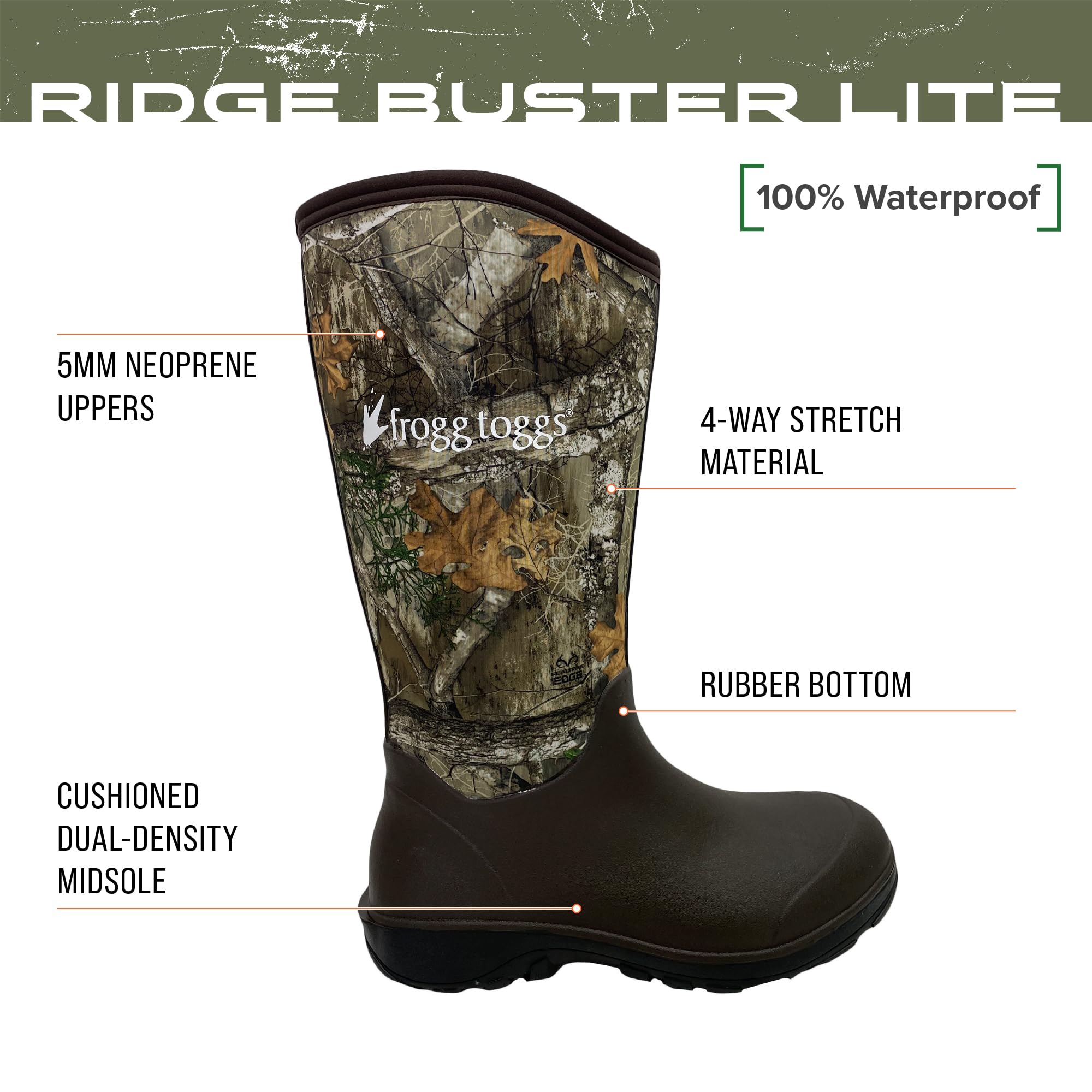FROGG TOGGS Men's Ridge Buster Lite Rubber and Stretch Neoprene Waterproof Boot
