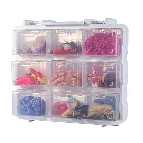 Joelver Maker Sewing Storage Oraganizer with 16 Detachable boxes, Double side Organizer case for LOL suprise dolls,Wheels Car, for Matchbox Cars, for Mini Toys,thread organizer,screw,notion storage
