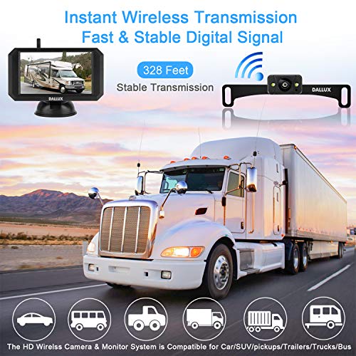 DALLUX Wireless Backup Camera with Stable Digital Signal,5 Inch Monitor+HD 1080P Front/Rear View Night Vision Waterproof Camera for Car,Pickup,Truck,RV,SUV,Van,Camper License Plate Easy Installation