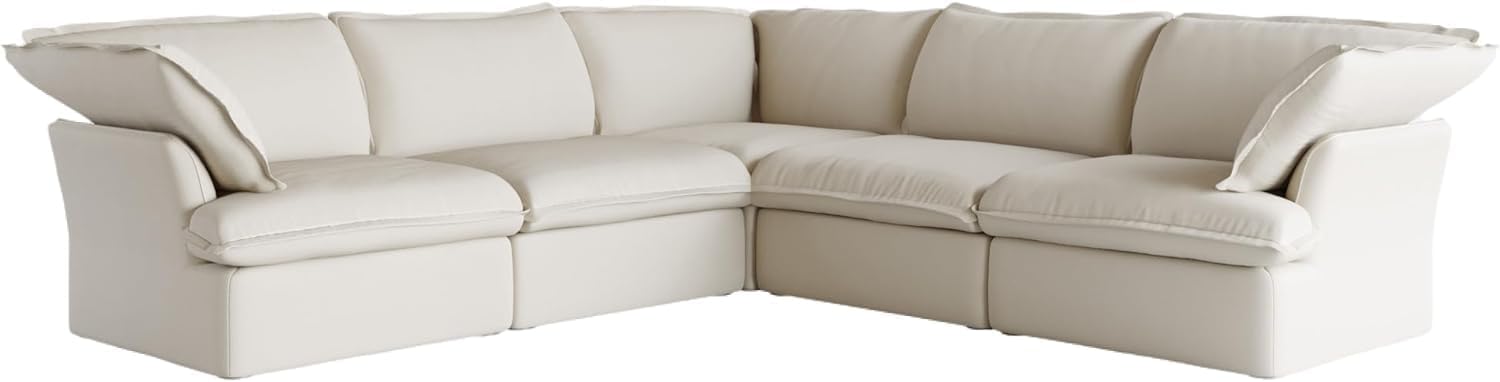 JACH V-Shaped Sectional Couches, Convertible Modular Sofas Couches, Minimalist Deep Seat Sofa, Down Fill Sectional, Sofas Furniture for Living Room, Office, Apartment (Beige)