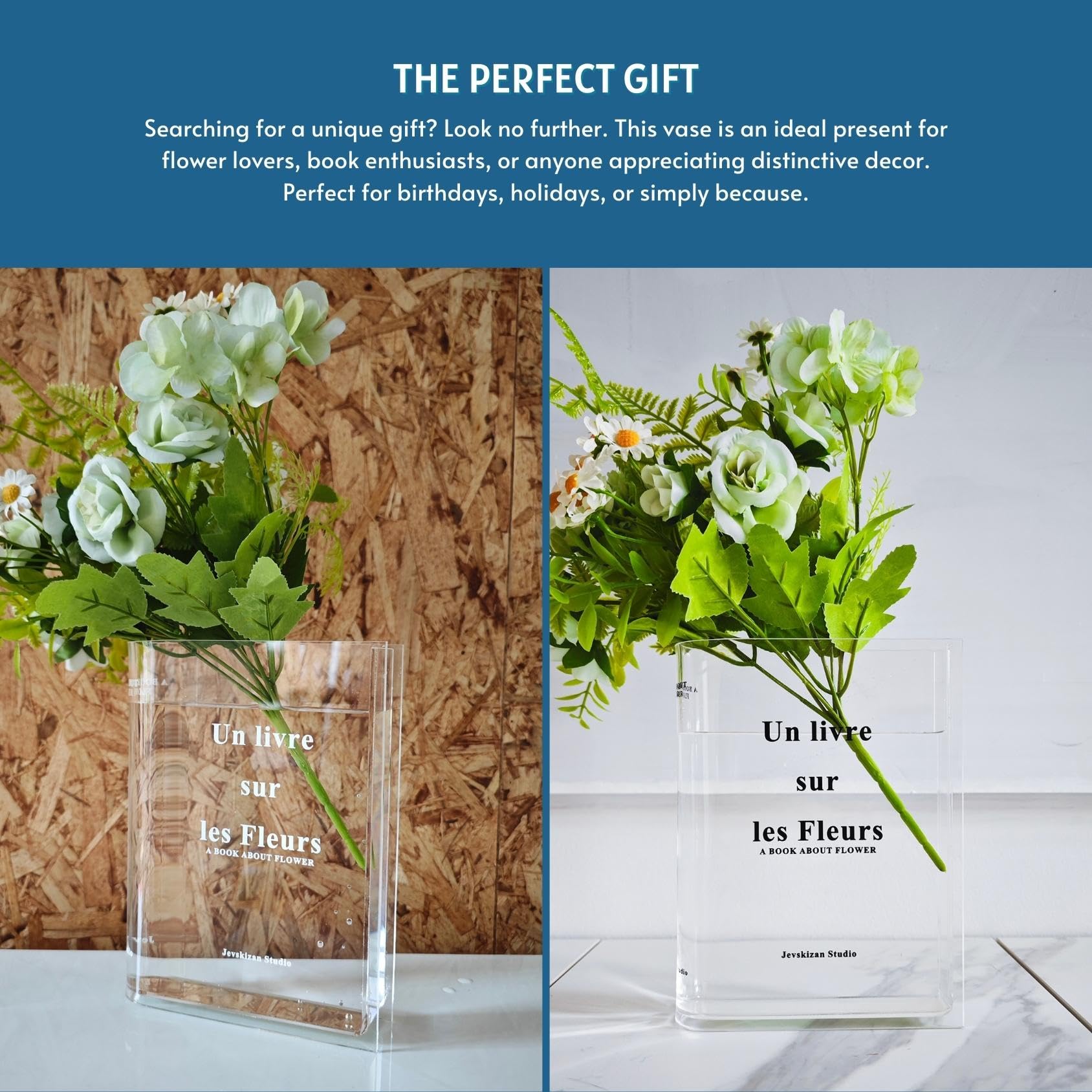 Clear Book Vase for Flowers - Innovative Transparent Acrylic Vase - 'Un Livre sur les Fleurs' Book Design