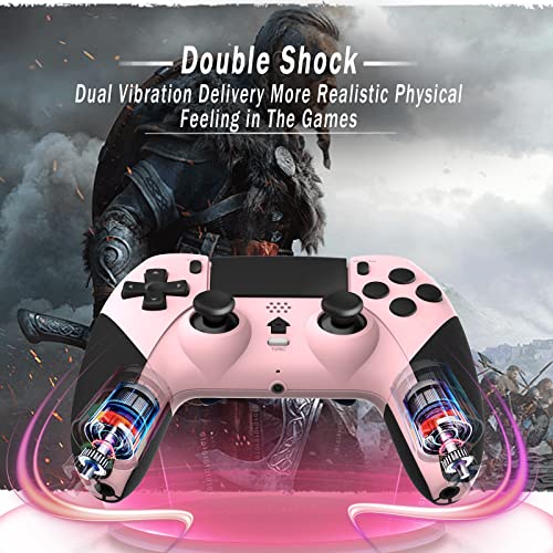 TERIOS Wireless Pro Controller Compatible with PS4 /PS4 Pro/PS4 Slim, Gaming Remote with Built-in 800mAh Rechargeable Battery/Precise Joystick/Audio/Turbo/Advanced Buttons Programming (Pink & Black)