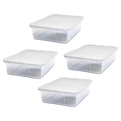 HOMZ 28 Quart Snaplock Clear Plastic Storage Tote Container Bin with Secure Lid and Handles for Home and Office Organization, (4 Pack)