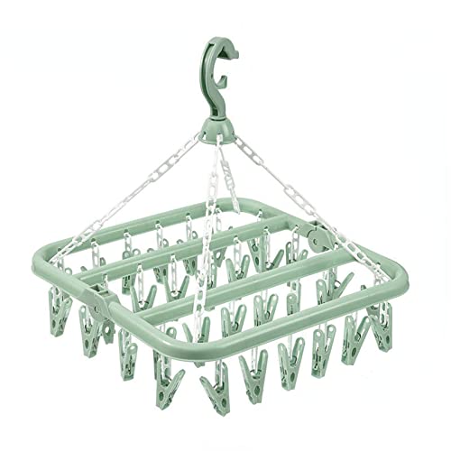 IDHYA Hanging Folding Hanger 32 Clip Multi-Function Windproof Sock Clip Sun Hanger Home Plastic Clothing Socks Drying Rack Nordic Green 32 Clip
