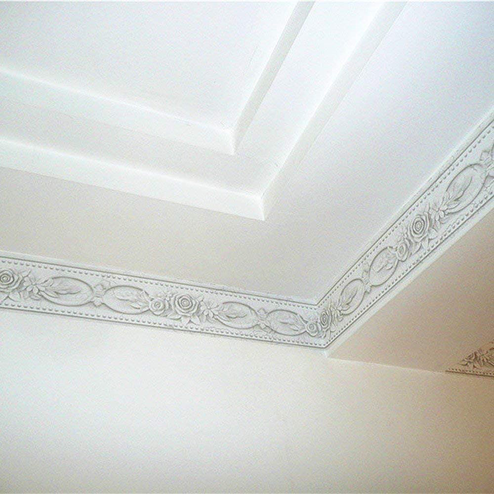 UPREDO 3D Decorative Floral Molding Waterproof Wallpaper Border Peel and Stick for Bathroom Kitchen Counter Top Backsplash Tiles Sticker,4 Inch by 16.4Ft (Cream White)