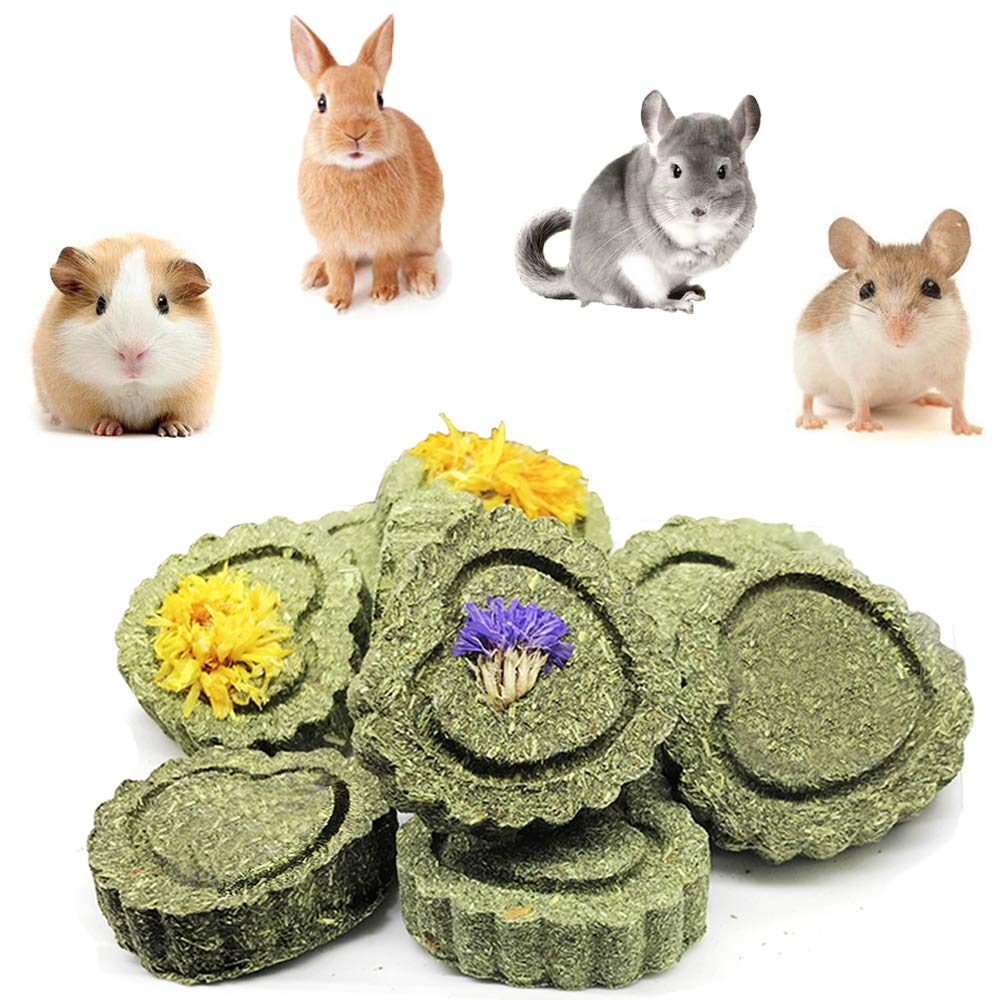 PeSandy Bunny Chew Toys for Teeth, Natural Pet Chew Toy Hand Made Timothy Hay Cakes for Chinchilla Guinea Pig Hamsters Holland Lop Prairie Dogs Squirrels Gerbils Rabbit Chewing & Molar Teeth, 9.5oz