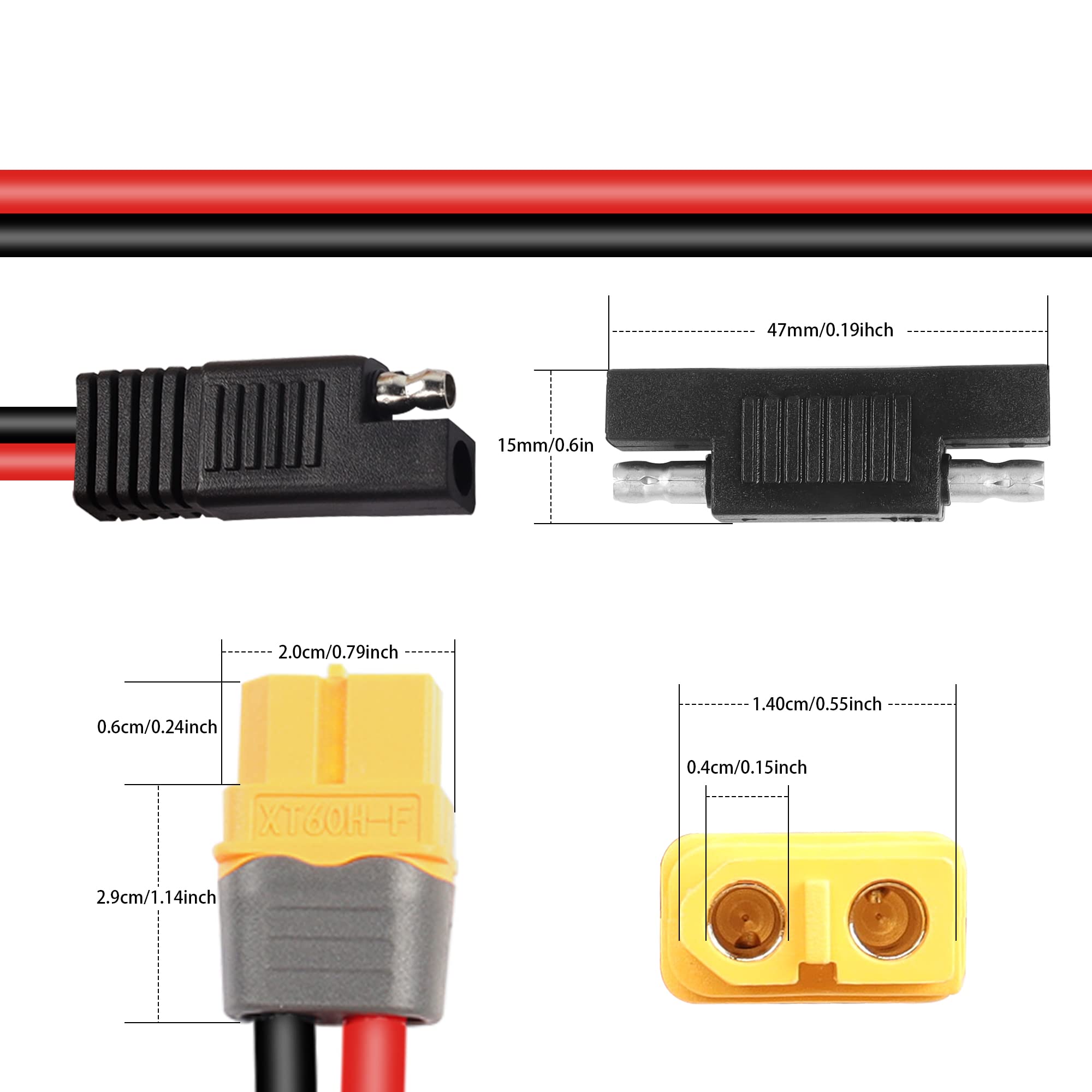GELRHONR XT60 to SAE Cable,4.9Ft 12AWG SAE Male to XT60 Female Cable for RV Boat Battery Solar Panel Portable Power Station