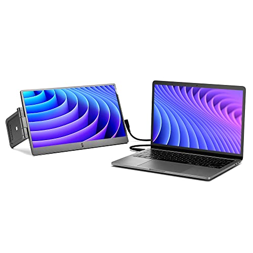 SideTrak Swivel 14” Patented Attachable Portable Monitor for Laptop | FHD TFT USB Laptop Dual Screen | Mac, PC & Chrome Compatible | Fits All Laptops | Powered by USB-C or Mini HDMI (Dark Gray)