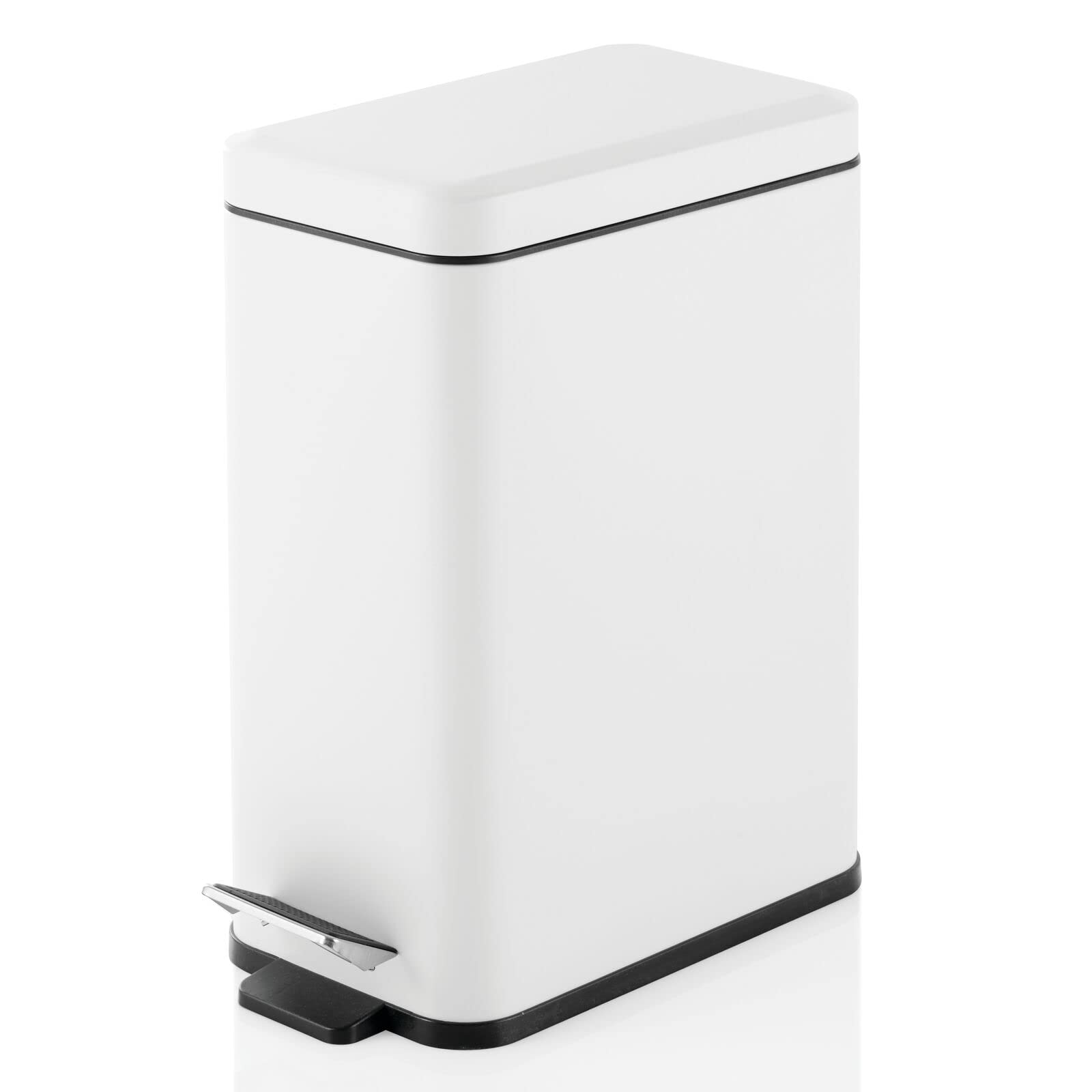 mDesign Pedal Bin β Household Bin with Pedal, Lid and Plastic Bucket Insert for Bathroom, Kitchen, and Office β Metal Rubbish Bin with Ergonomic Design β White