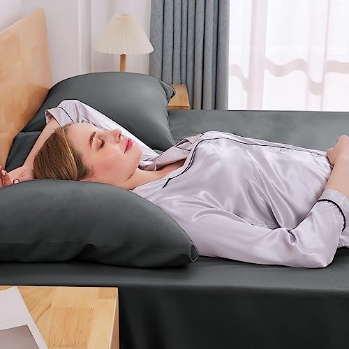 JOLLYVOGUE Bed Sheets Queen 4 Pieces, Dark Grey Sheet Set for Bedroom with Deep Pocket, Cooling Bed Sheets with 1 Flat Sheet, 1 Fitted Sheet & 2 Pillowcases