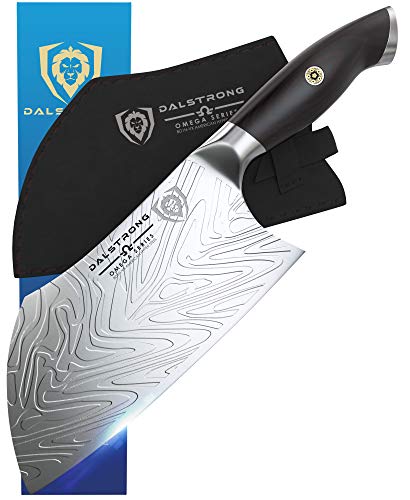 Dalstrong Cleaver Knife - 7 inch - Omega Series - BD1N-V Hyper Steel Kitchen Knife - G10 Woven Fiberglass Handle - Razor Sharp Knife - Leather Sheath Included