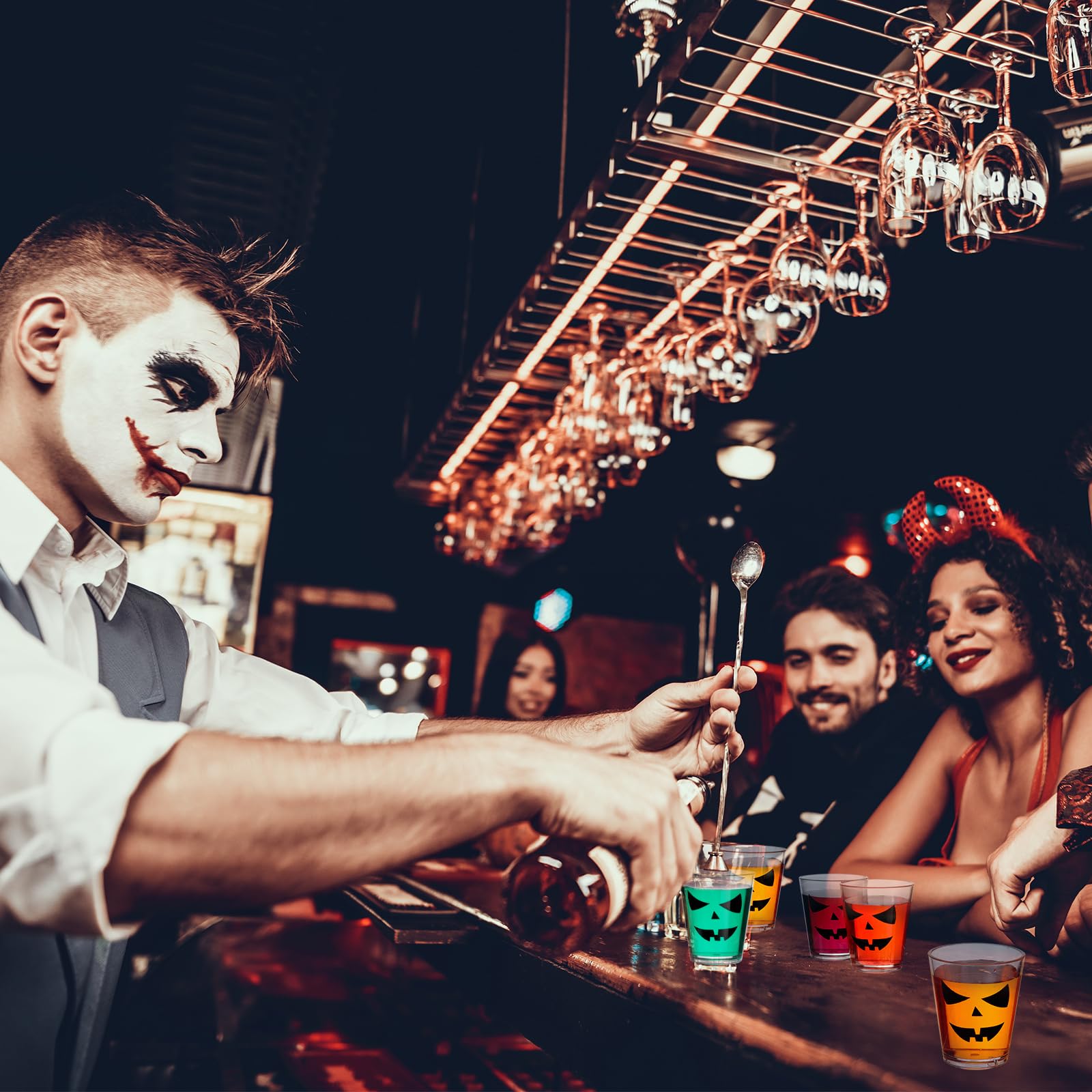 Lallisa 36 Pcs Plastic Halloween Whiskey Shot Glasses 2.1 oz Pumpkin Halloween Clear Reusable Plastic Cups Cocktail Glasses for Party Drinking Decoration Gift