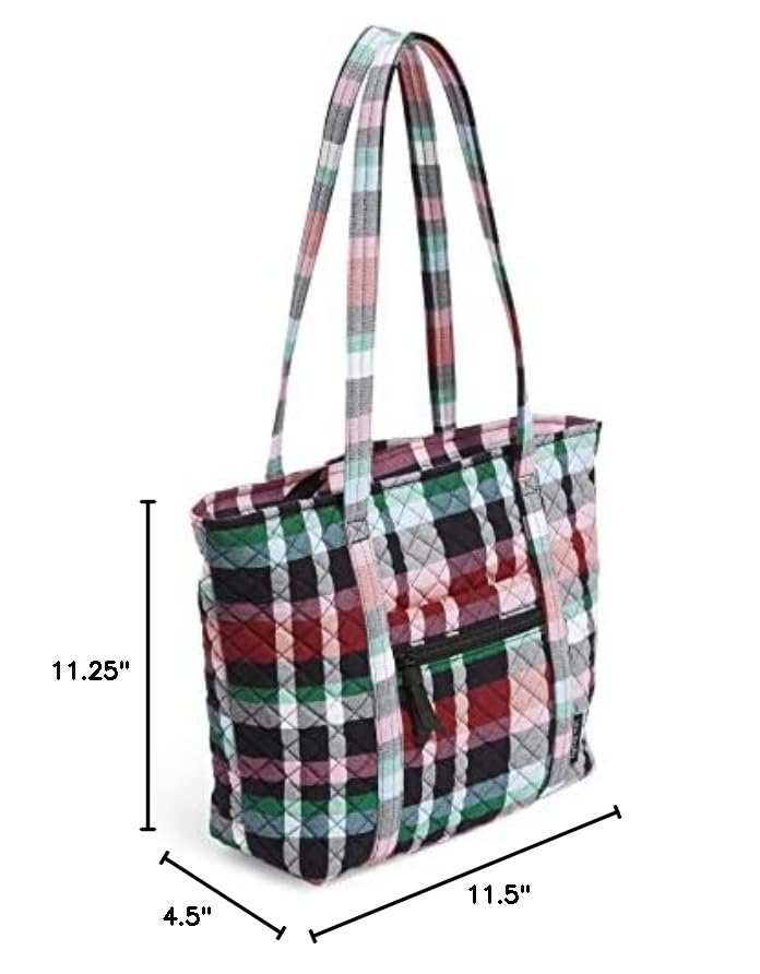 Vera Bradley Women's Cotton Small Vera Tote Bag, Ribbons Plaid - Recycled Cotton, One Size