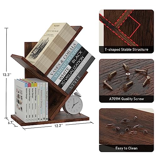 THASOK ๐ฎ๐ฌ๐ฎ๐ฏ ๐๐ฉ๐ ๐ซ๐๐๐๐ Tree Bookshelf, 3 Tier Wood Shelf Bookcase, Retro Floor Standing Small Bookshelf, Book Storage Rack for CDs/Movies for Home Office, Bedroom, Living Room, Rustic Brown