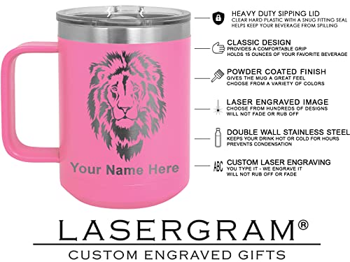 LaserGram 15oz Vacuum Insulated Coffee Mug, Hecho en Torreon, Personalized Engraving Included (Pink)