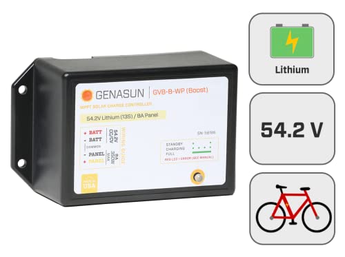 Genasun GVB-8-Li-54.2V-WP, 8 A (Input) 350 W Solar Panel, Waterproof Voltage Boosting MPPT Solar Charge Controller for 13S Lithium Batteries (eBikes)