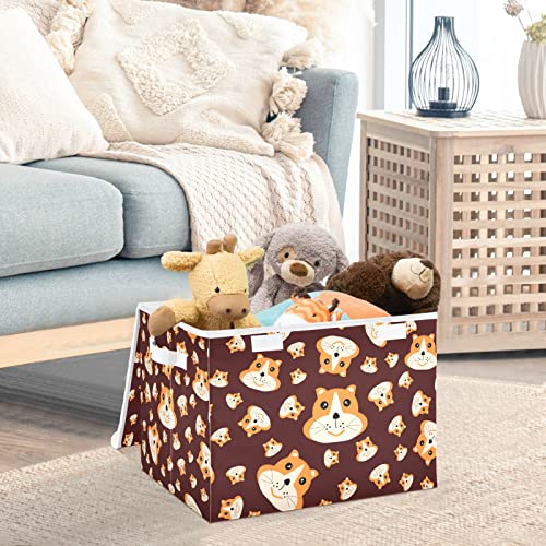 innewgogo Cute Fox Storage Bins with Lids for Organizing Large Collapsible Storage Bins with Handles Oxford Cloth Storage Cube Box for Car