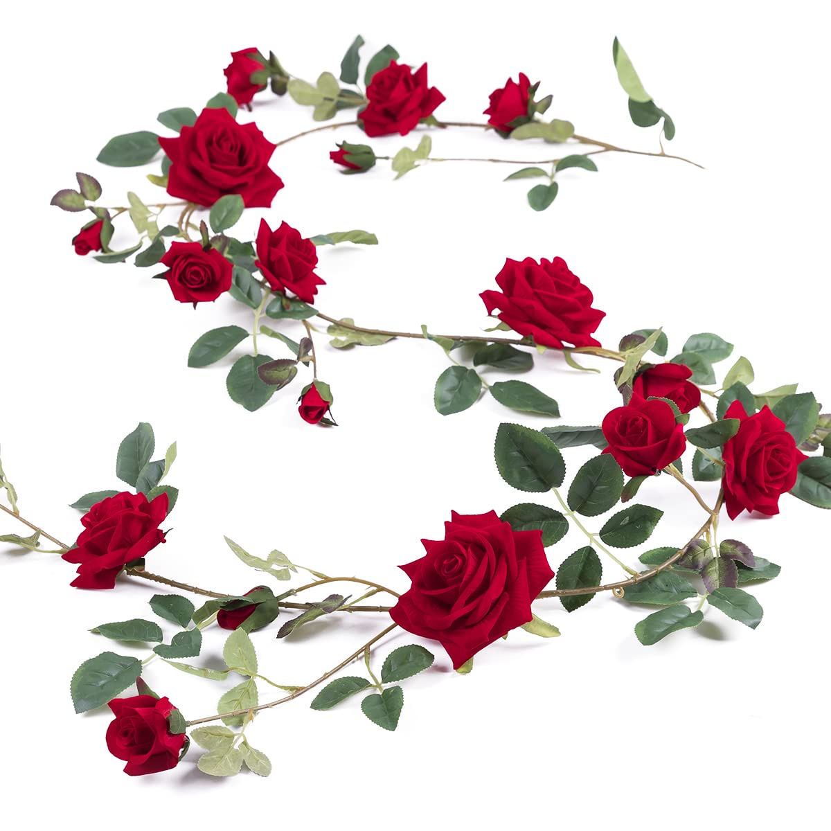 Veryhome Rose Vine Artificial Flower Garland Fake Hanging Rose Ivy Plants 6ft for Wedding Home Party Garden Arrangement Decor Pack of One (Red)