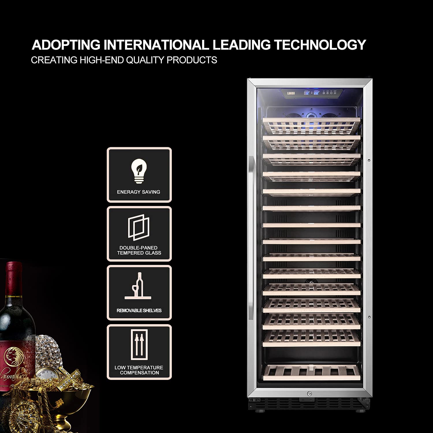 Lanbo Built-in Compressor Wine Chiller Single Zone Wine Cellar Fridge, 149 Bottle