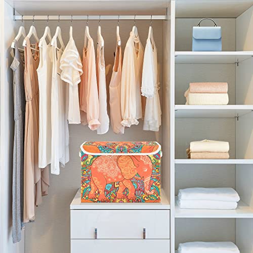 innewgogo Elephant African Storage Bins with Lids for Organizing Dust-proof Storage Bins with Handles Oxford Cloth Storage Cube Box for Living Room