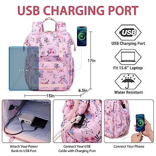 HIDDS Laptop Backpack Girls 15.6 Inch Bundle with Women Purses Backpack College School Bag Baby Diaper Backpacks