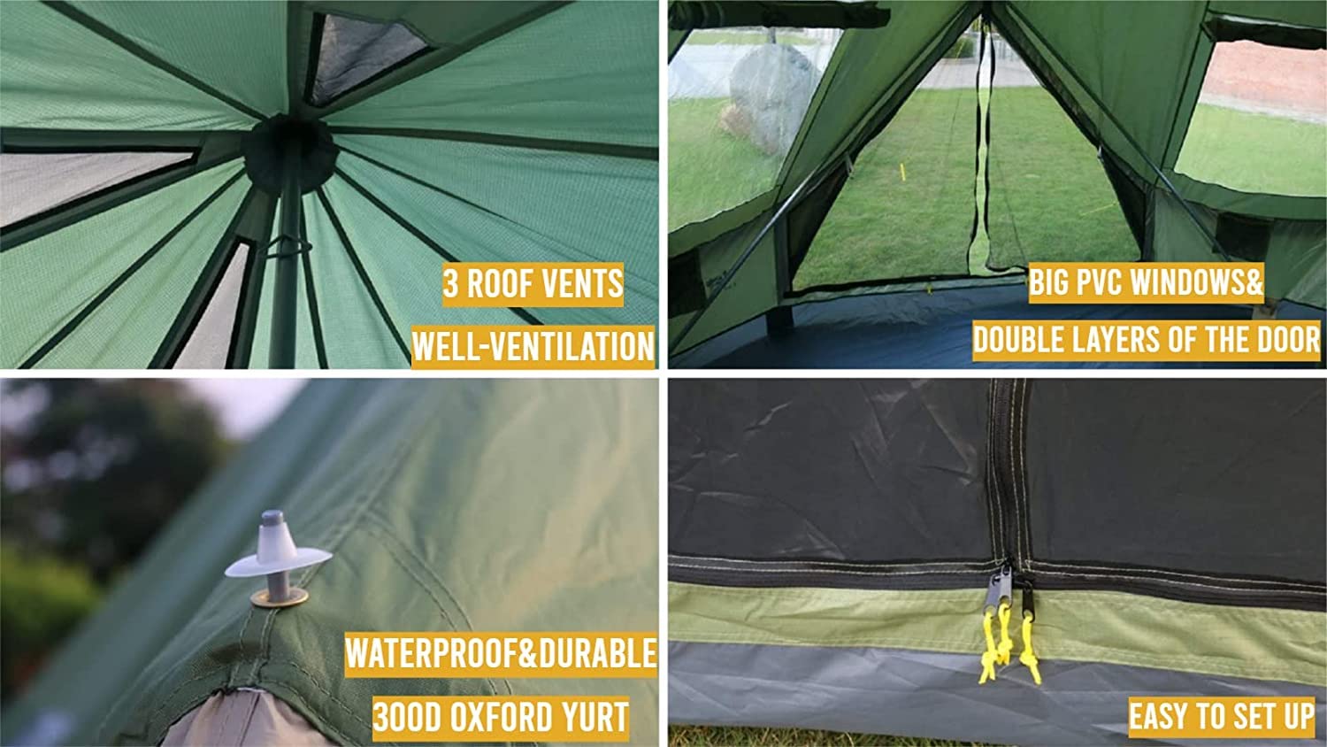 DANCHEL OUTDOOR 16.4ft Waterproof Backpacking Yurt Large Tents 8 Person Durable for Family Camping 30LB Light Weight Green