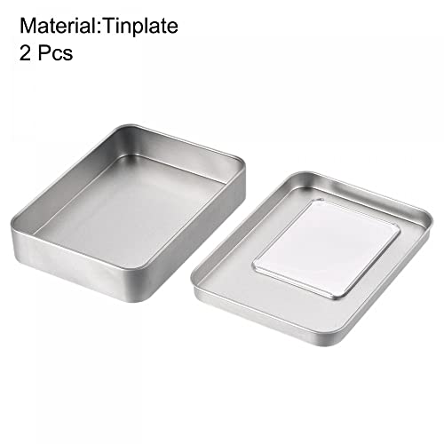 uxcell Metal Tin Box, 2pcs 4.53" x 3.35" x 0.87" Rectangular Empty Tinplate Storage Containers with Clear Window Lids, Silver Tone
