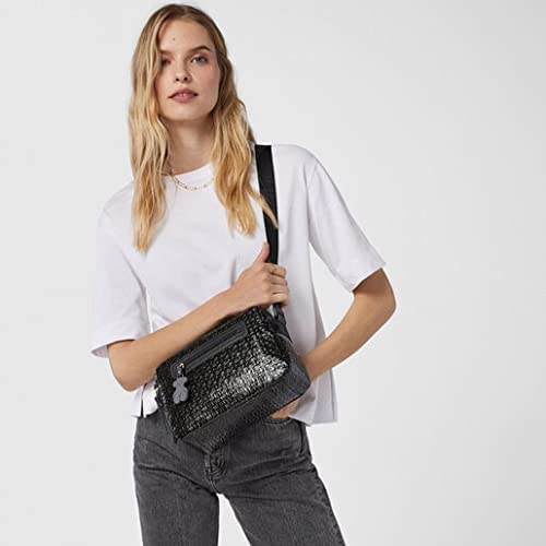 TOUS Waterproof Vinyl Combined with Patent Leather Effect Crossbody Bag for Women, 16x23x7.5 cm, Lindsay Collection