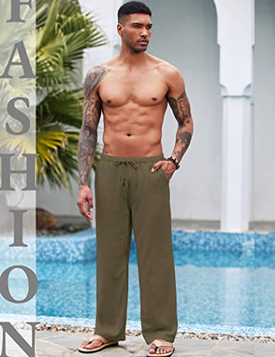 COOFANDY Mens Linen Loose Pant Lightweight Elastic Waist Trouser Yoga Beach Pant