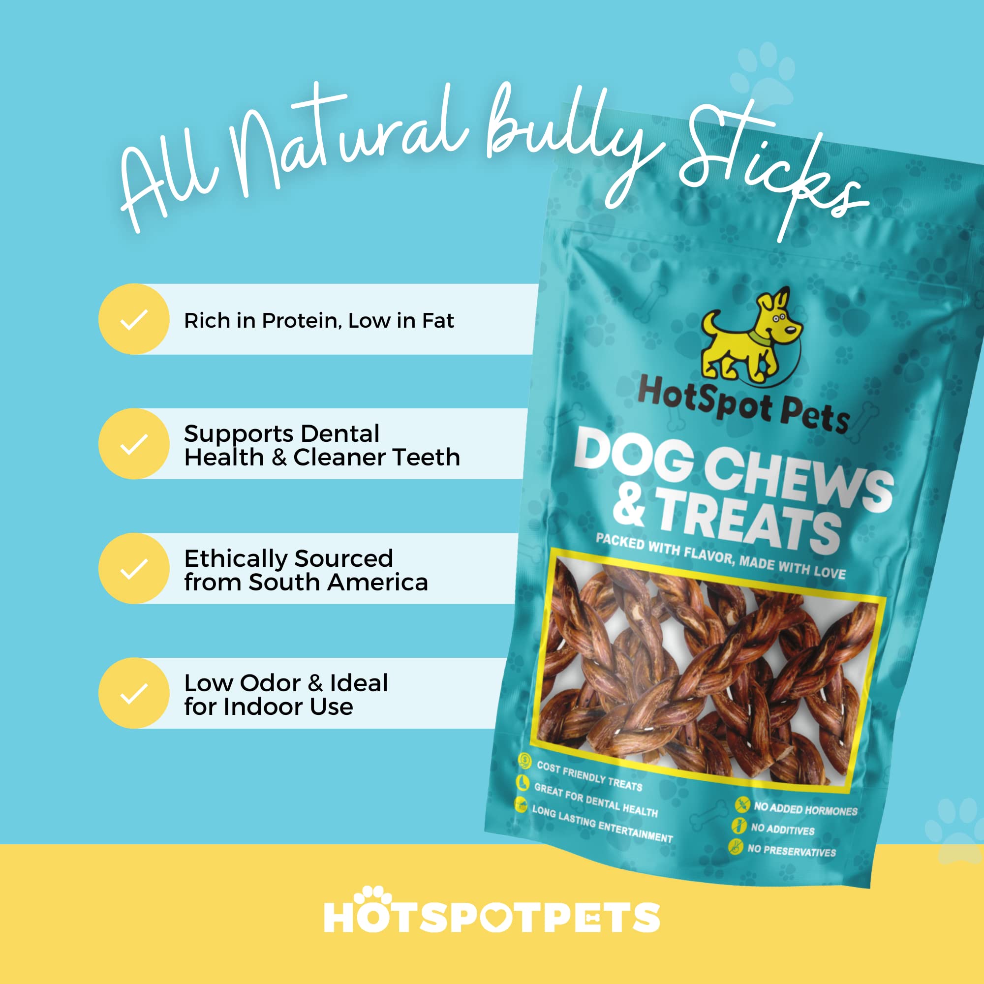 hotspot pets Braided Bully Sticks for Dogs -(12 Inch -10 Pack) All Natural Long Lasting Twisted Beef Pizzle Dog Chew Treats - Grain Free Fully Digestible Rawhide Alternative - 12 Inch Stix