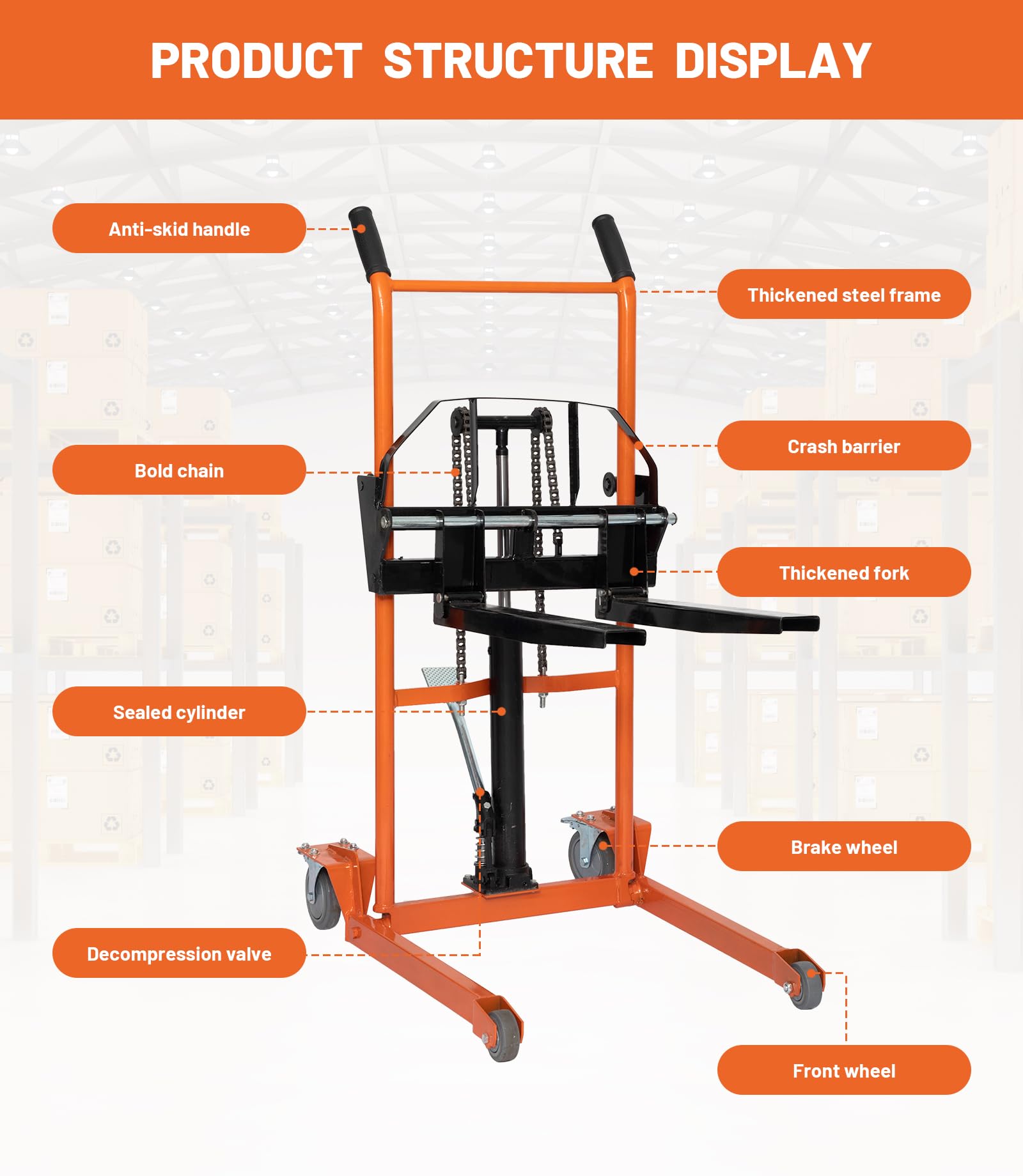 Landrol Material Lift Winch Stacker, Heavy Duty Pallet Truck Dolly, Rolling Manual Lift Table, Adjustable Fork Lift with Wheels for Factory, Warehouse, Garage