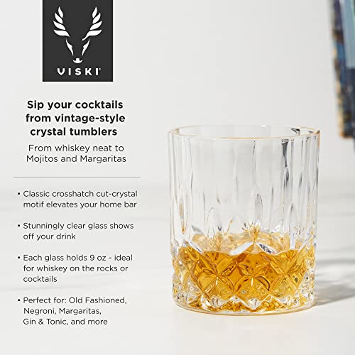 Viski Admiral Crystal Whiskey Tumbler Set of 2 - Premium Crystal Clear Liquor Drinking Glass, Classic Lowball Cocktail Glasses Gift Set, 9 Oz