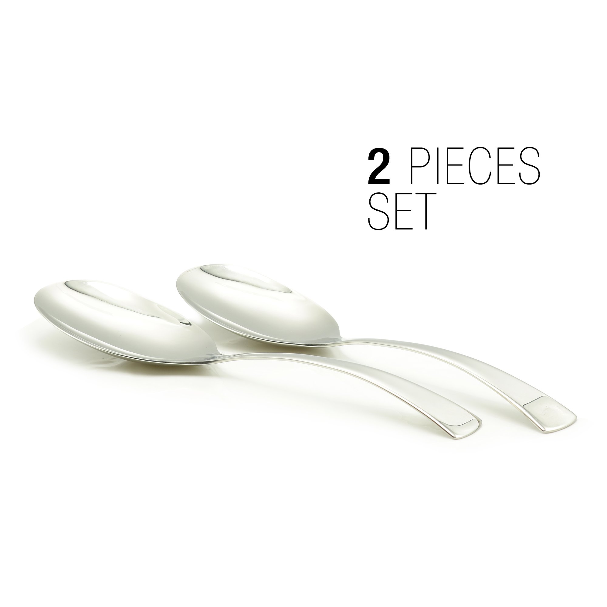 Large Buffet Serving Spoons - MIJIG Set of 2 Custom Designed Mirror-Polished Stainless-Steel Utensil Set for Homes, Hotels & Party Planners β Dinner Flatware Set with Exquisite Packaging