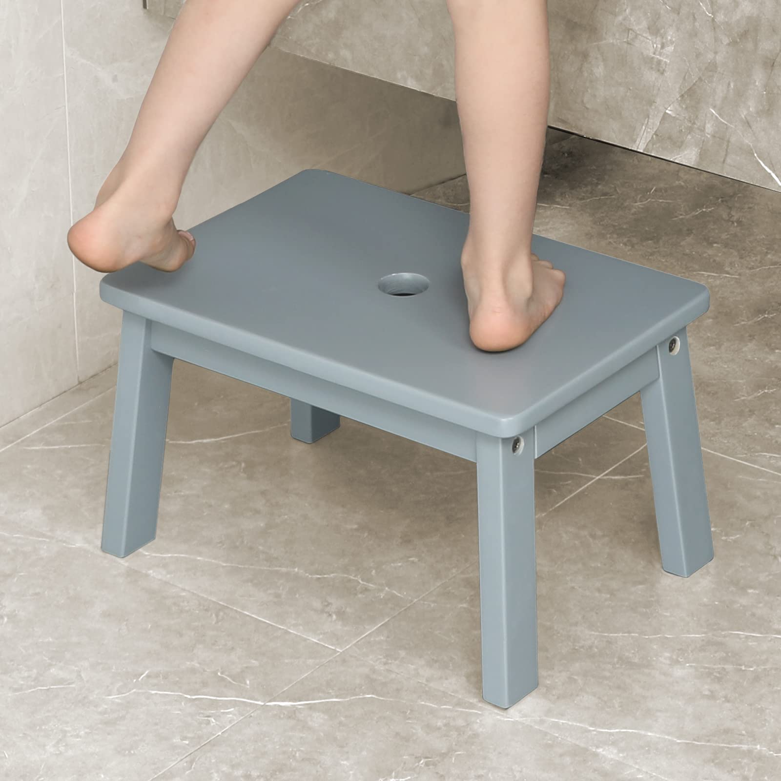 HOUCHICS Wooden Step Stool for Kids,Solid Birch for Kitchen Bedroom Living Room Bathroom Toilet Nursery Toddlers Potty Training Stool with Non-Slip Pads and 220lb Load Capacity (Gray