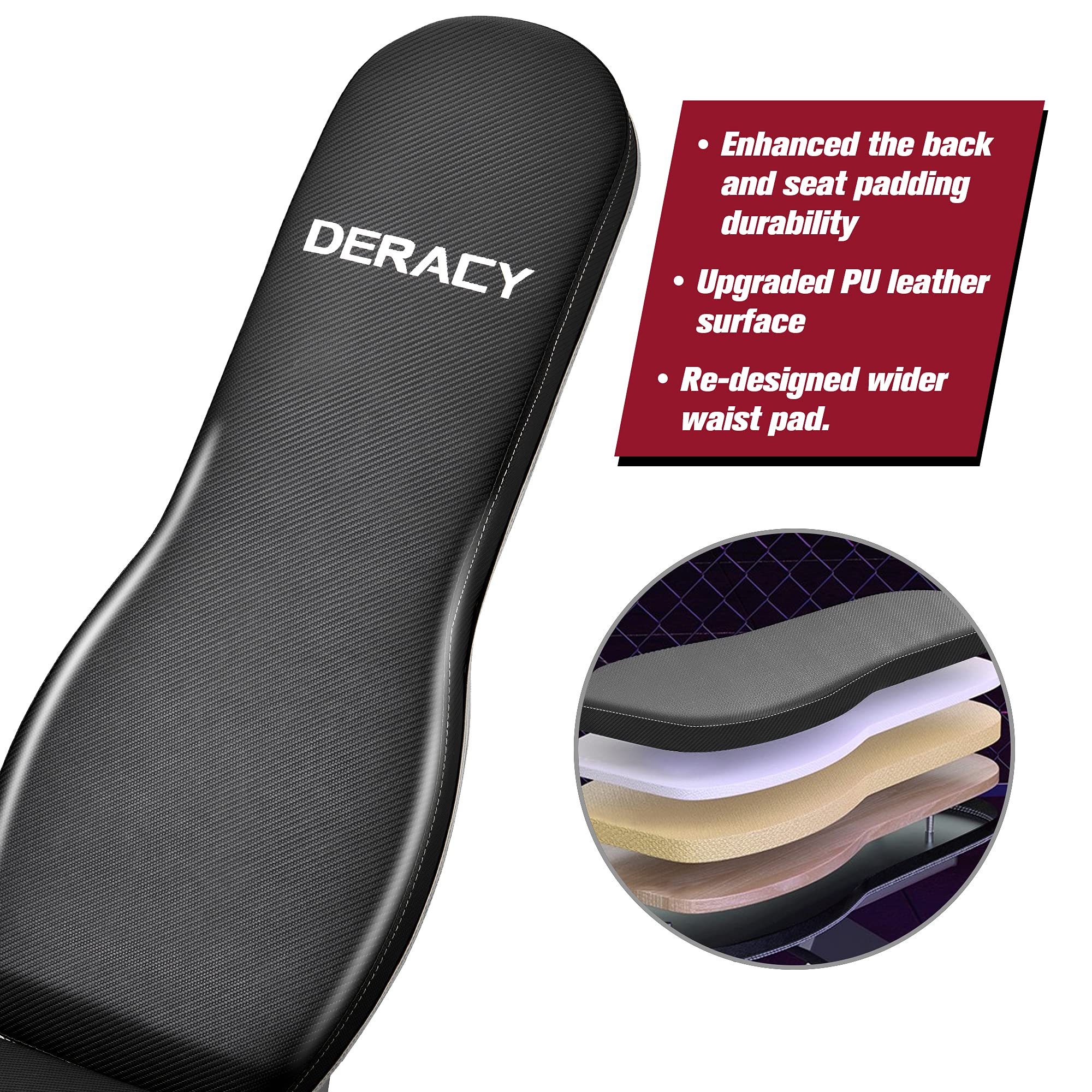 DERACY Adjustable Weight Bench for Full Body Workout, Incline and Decline Weight Bench for Indoor Workout, Home Gym, Enhanced Waist Pad