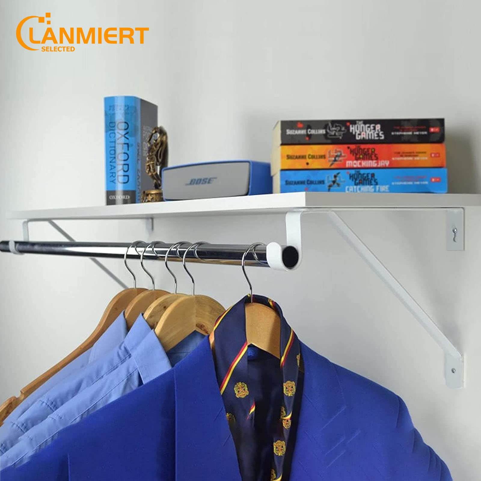 LANMIERT Heavy Duty Closet Rod Bracket, Adjustable Closet Shelf & Rod Brackets for 3/4" Wall Cleat, Adjustable for Rear Cleat Strip, closet rod support bracket Set of 4