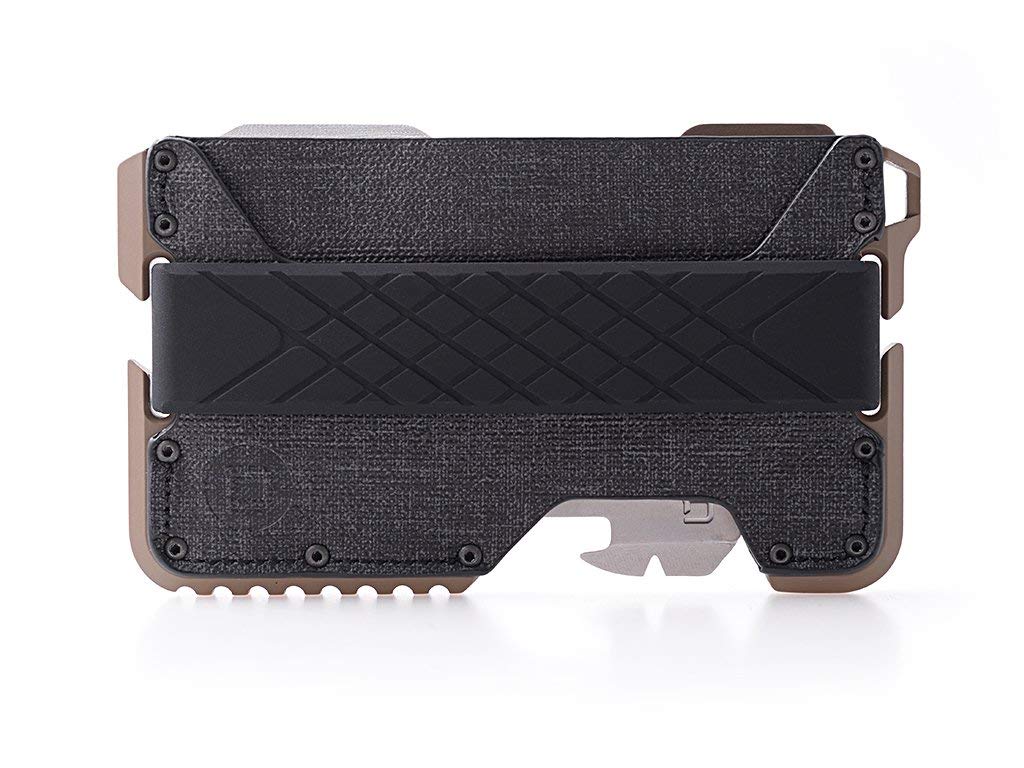 Dango Slim Minimalist Wallet for Men - RFID Blocking - Leather + Multi-Tool, Black Dtex/Desert Sand