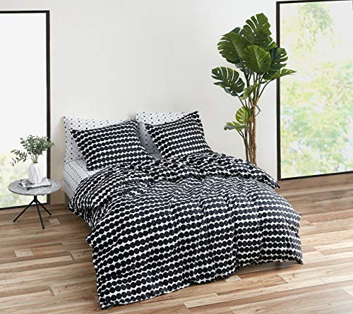 MARIMEKKO - King Duvet Cover Set, Cotton Bedding with Matching Shams & Button Closure, All Season Home Decor (Rasymatto Black, King)