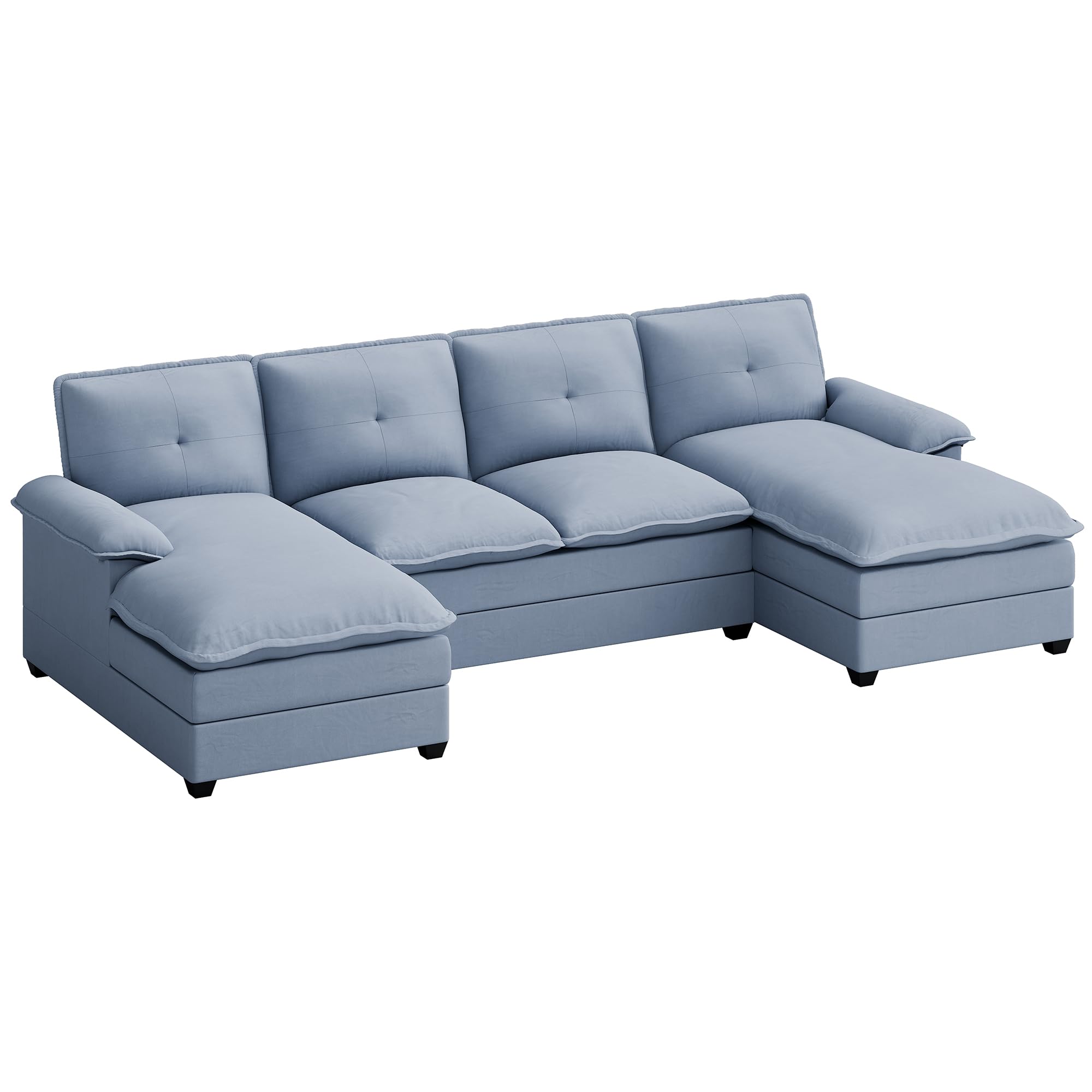 JAMFLY Sectional Couches for Living Room, U-Shaped Couch 4 Seat Sofa Set with Double Chaises, Modern Fabric Modular Sectional Sofa Set for Apartment, Blue