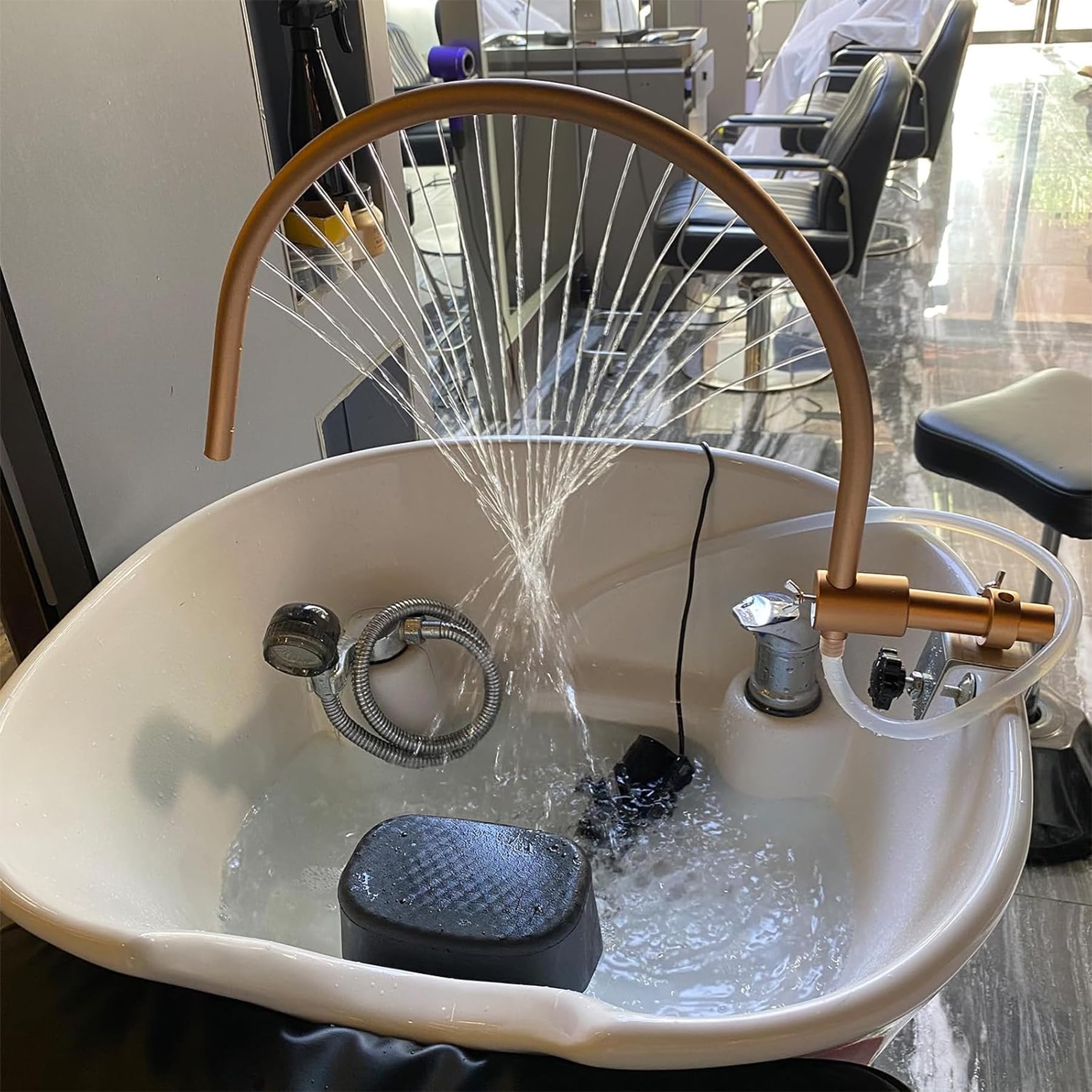 Head Spa Water Circulation Rack, Head Spa Equipment Frame with Metal Fixing The Retaining Rings, Shampoo Bowl Waterfall Head Spa Portable Hydrotherapy Adjustable Fits Most Shampoo Basin Bed