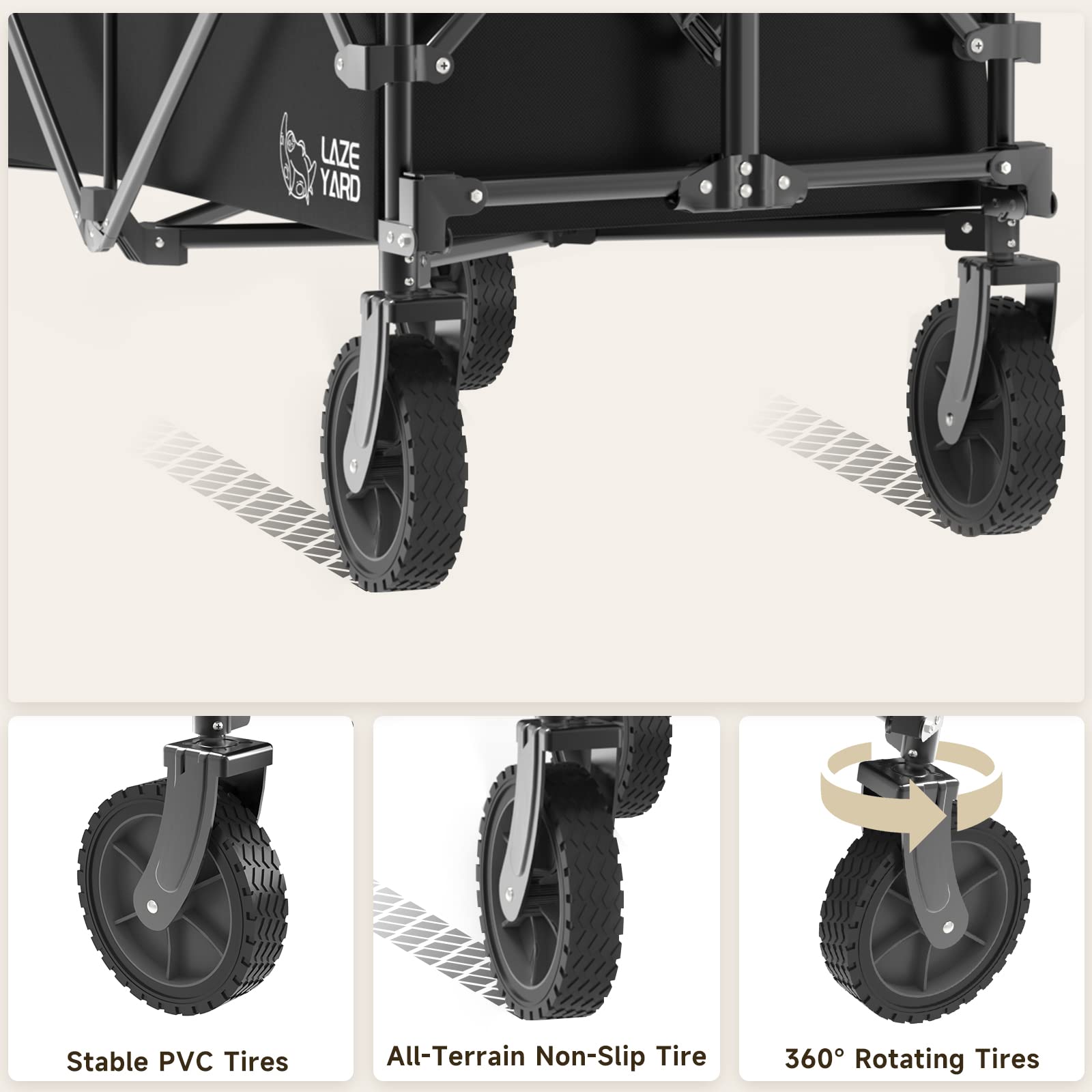 Collapsible Double Decker Wagon,Heavy Duty Foldable Wagon Cart with Extendable Tailgate,330lbs Capacity Folding Beach Wagon with All-Terrain Big Wheels,Utility Cart for Garden Sport Shopping Camping