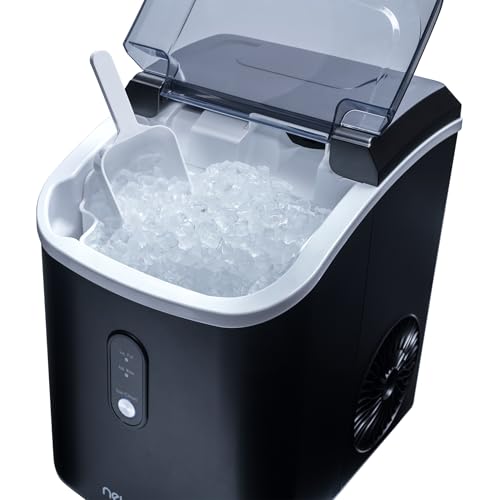 Newair Nugget Countertop Ice Maker Machine | 26 lbs. | Electric Sonic Ice Maker in Matte Black, Self-Cleaning Function, Refillable Water Tank, Perfect Canes Ice for Kitchens, Offices, Home Coffee Bars
