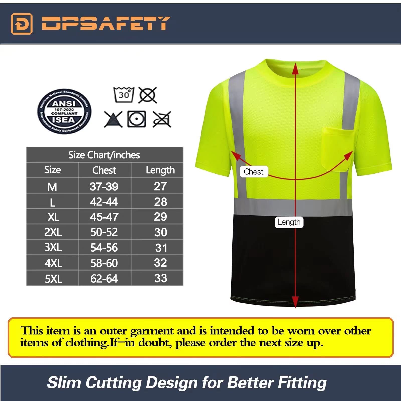 DPSAFETY High Visibility Shirts Quick Dry Safety T Shirts with Reflective Strips and Pocket Short Sleeve Mesh Hi Vis Construction Work Class 2 Shirt for Men/Women Black Bottom Lime,Medium