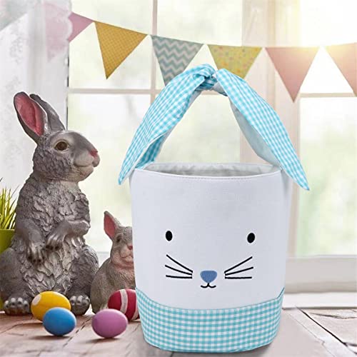 Leziazany Plaid Easter Bunny Basket Bags for Kids Canvas Egg Hunt Basket Bucket Monogrammed Rabbit Egg Gift Bags Polka Dot Portable Easter Tote Bag Party Candy Storage Decoration…