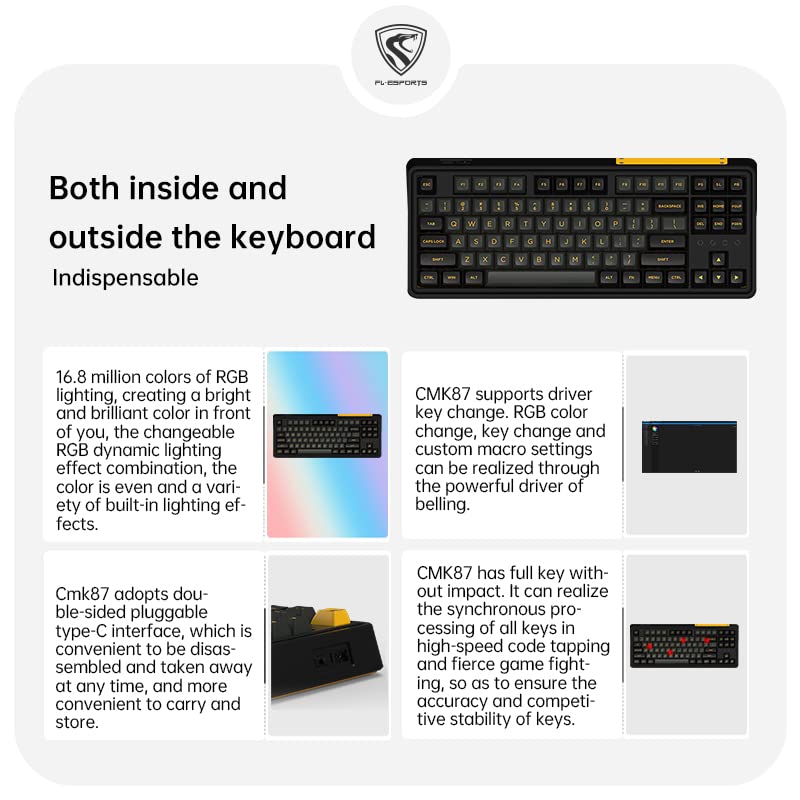 FL ESPORTS CMK87-SA Single-Mode Mechanical Keyboard 87 Keys Full-Key Hot-Swappable Office Gaming Keyboard Standard 80% Layout (Black)