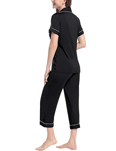 Joyaria Ladies Bamboo Cool/Warm Pajamas Capri Bamboo Sleepwear Set Comfy Pj Set(Black, Large)